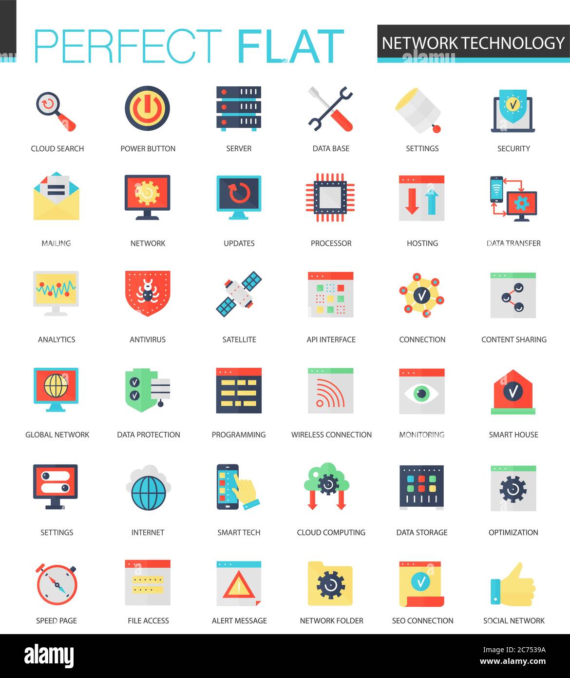 Vector set of flat Network technology icons isolated Stock Vector Image ...