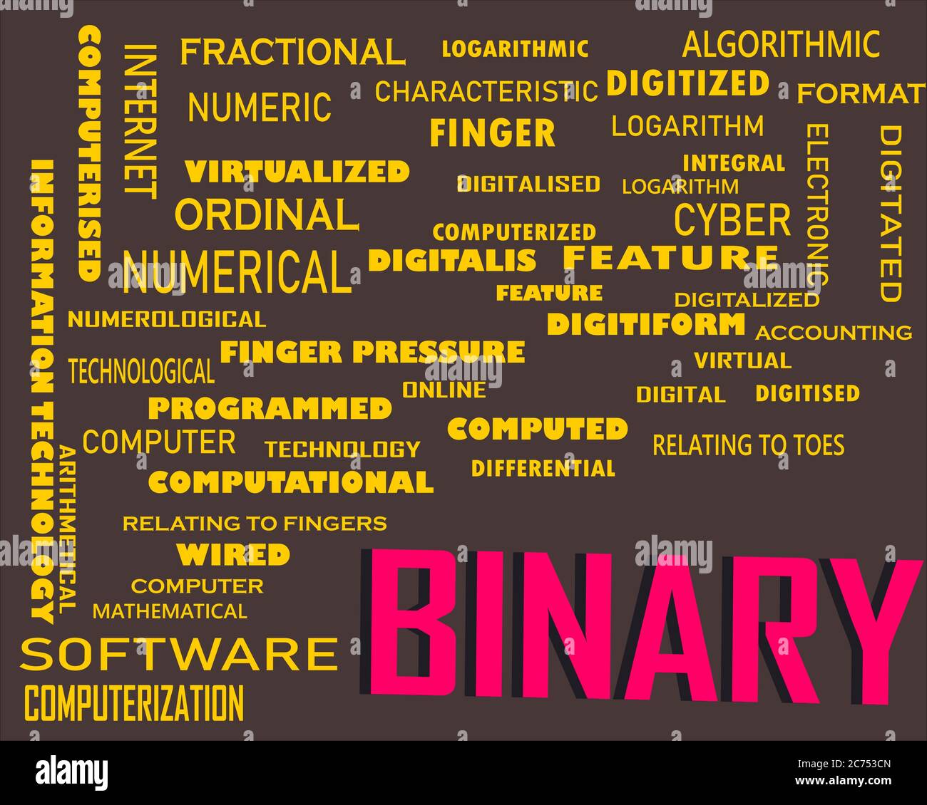Binary word displayed with multiple related words cloud on vector ...