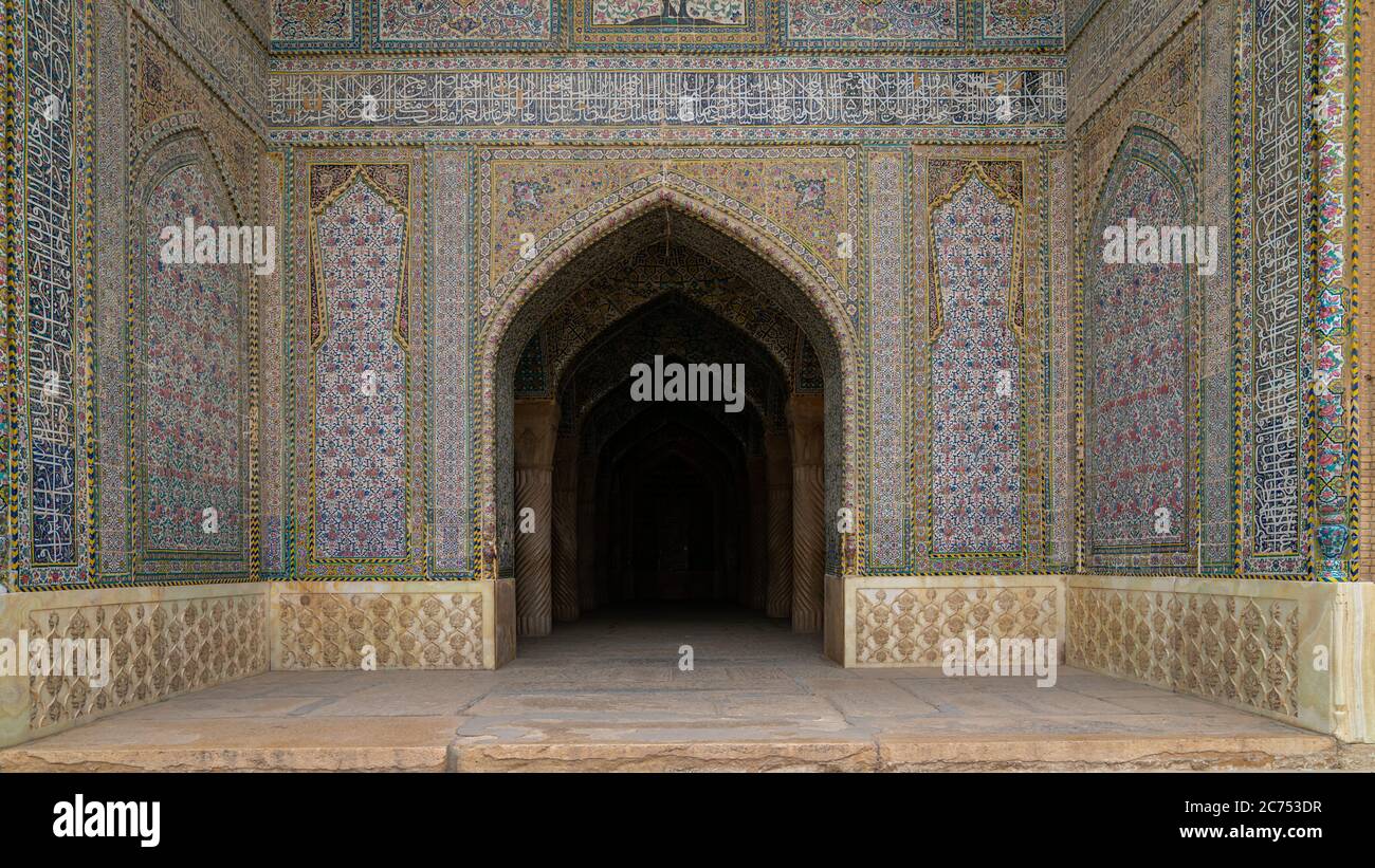 Shiraz, Iran - May 2019: The entrance of prayer hall in Vakil Mosque ...
