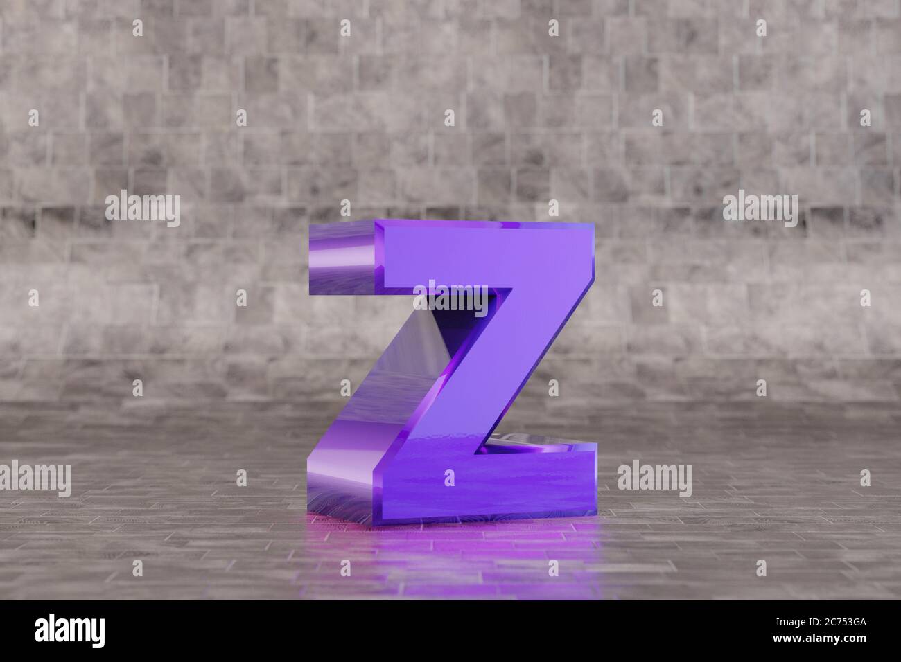 Violet 3d letter Z lowercase. Glossy indigo letter on tile background ...