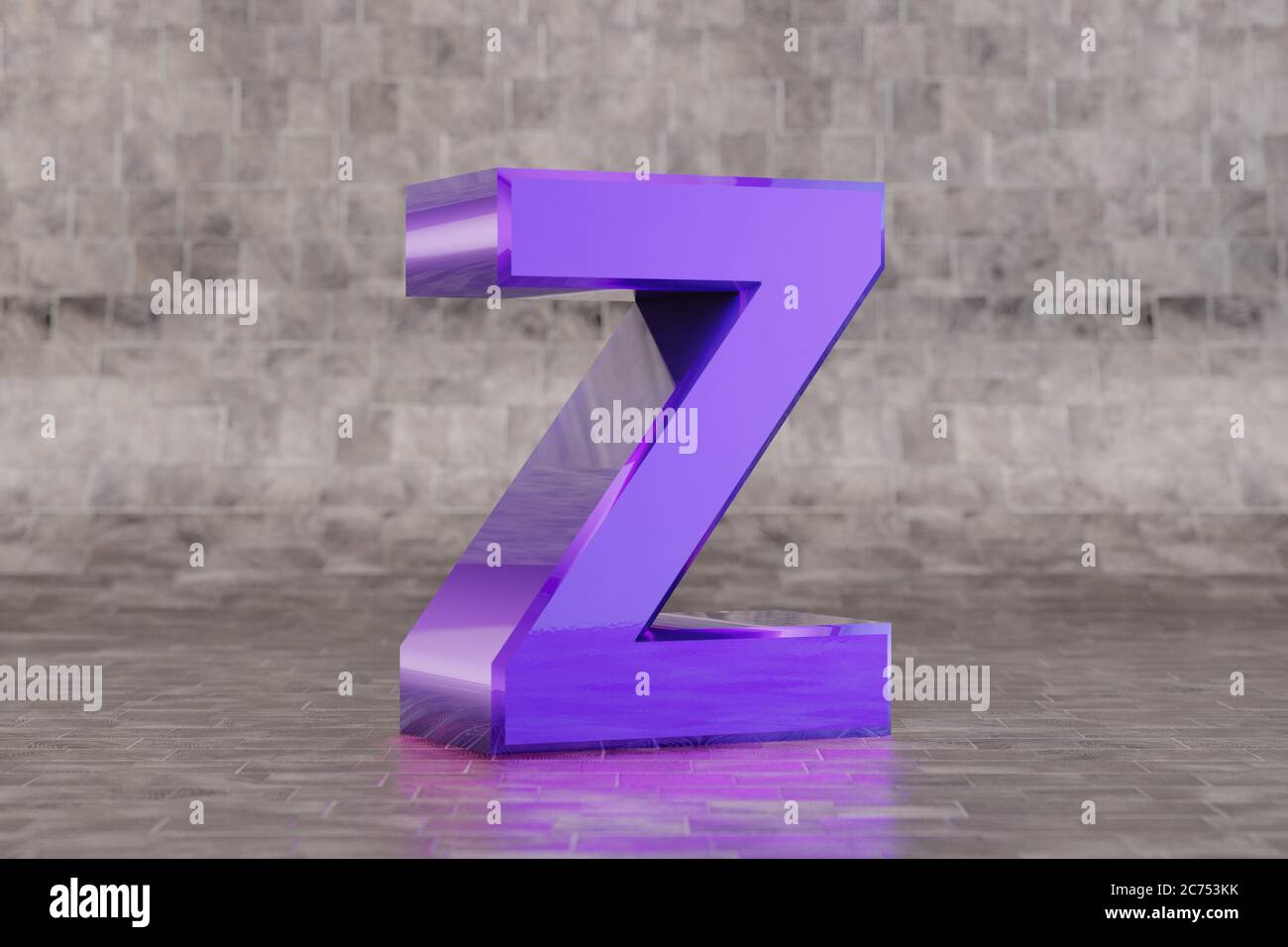 Violet 3d letter Z uppercase. Glossy indigo letter on tile background ...