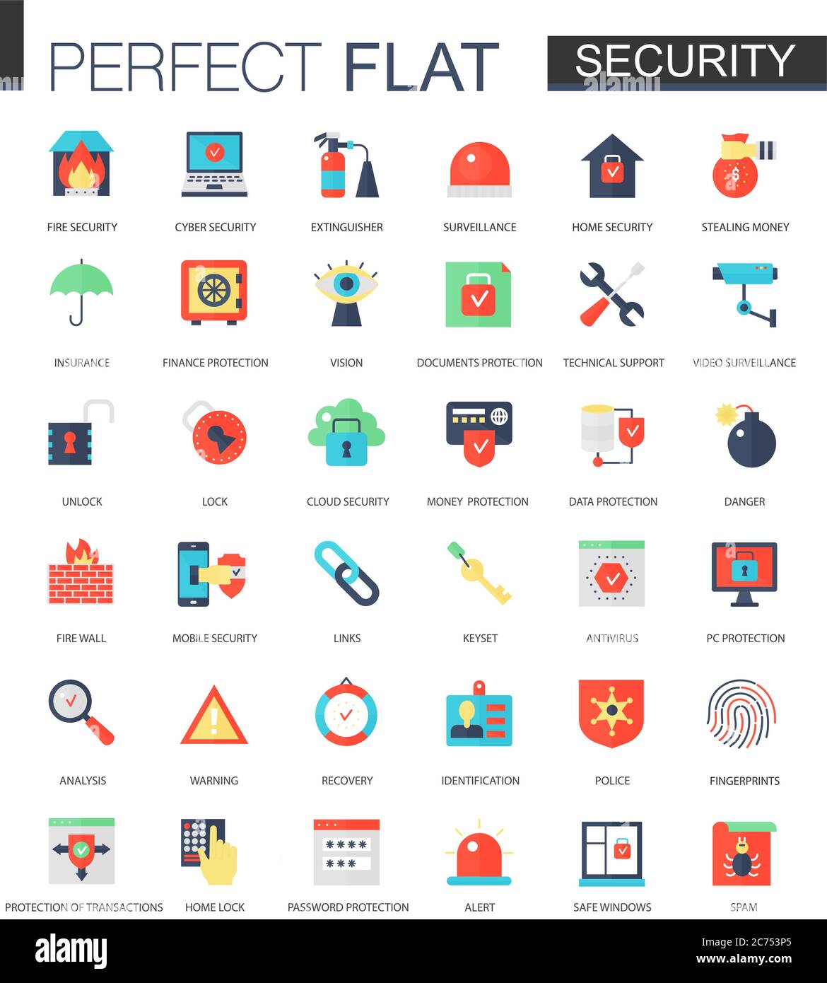 Vector set of flat Security and Safety icons isolated Stock Vector ...
