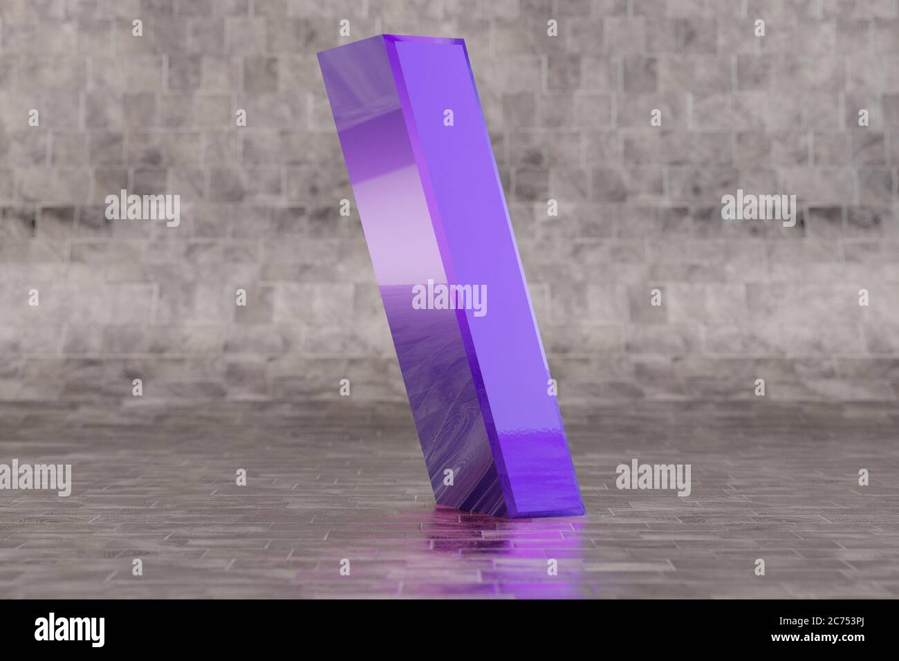 Violet 3d back slash symbol. Glossy indigo sign on tile background ...