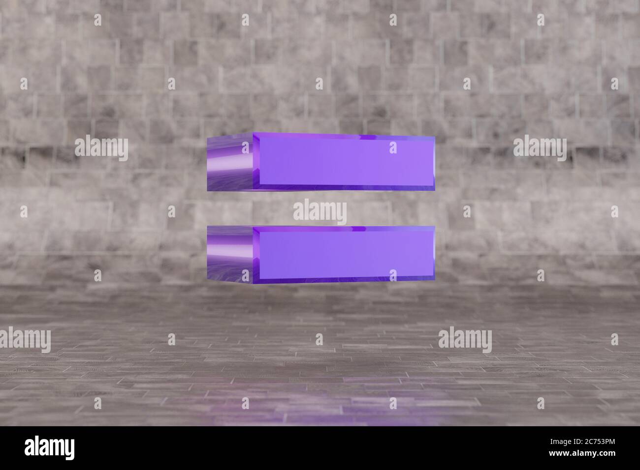 Violet 3d equals symbol. Glossy indigo sign on tile background ...