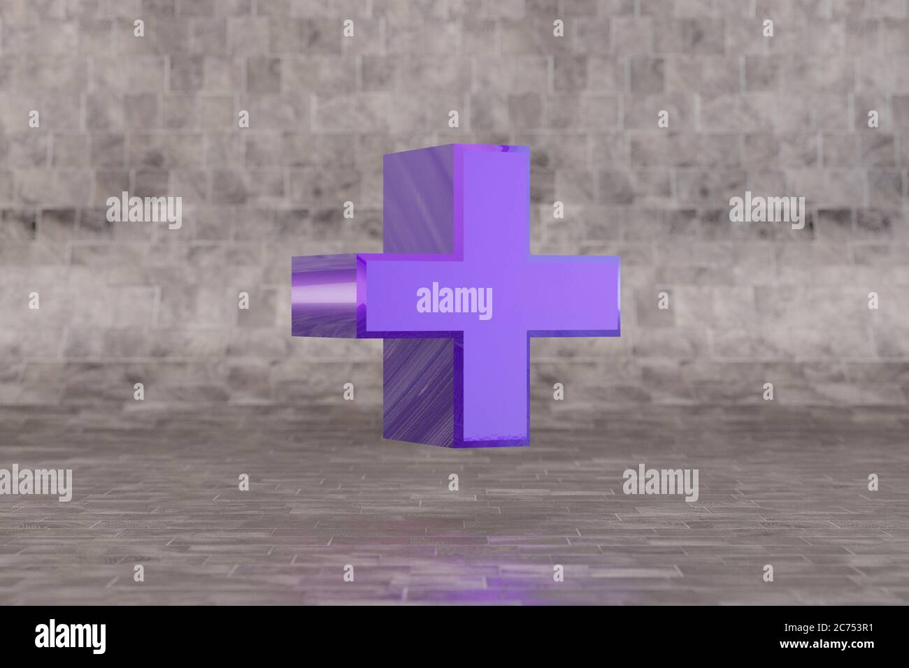 Violet 3d plus symbol. Glossy indigo sign on tile background. Metallic ...