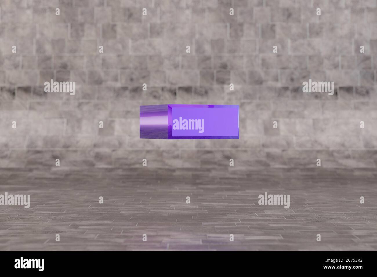 Violet 3d minus symbol. Glossy indigo sign on tile background. Metallic ...