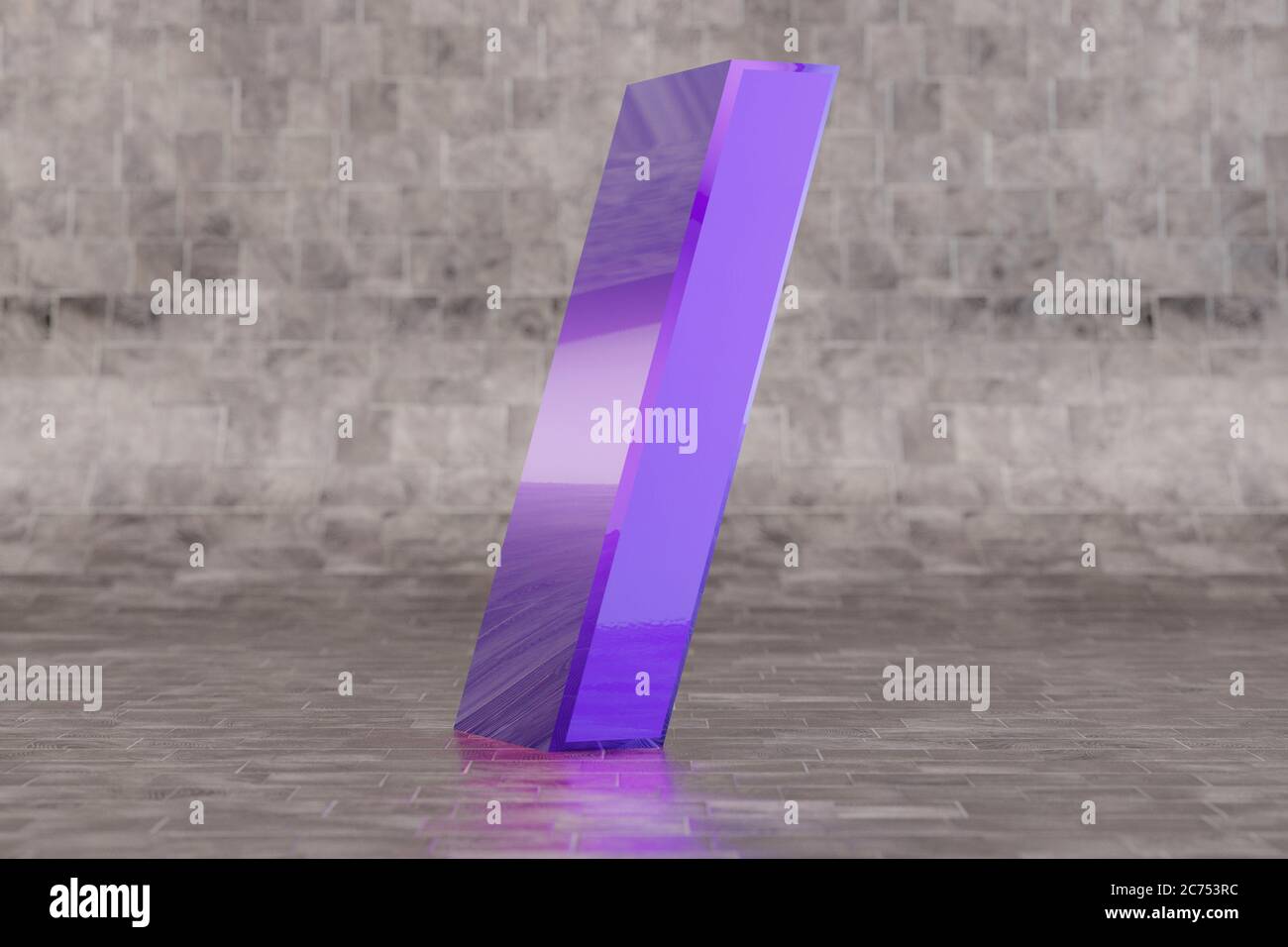 Violet 3d forward slash symbol. Glossy indigo sign on tile background ...
