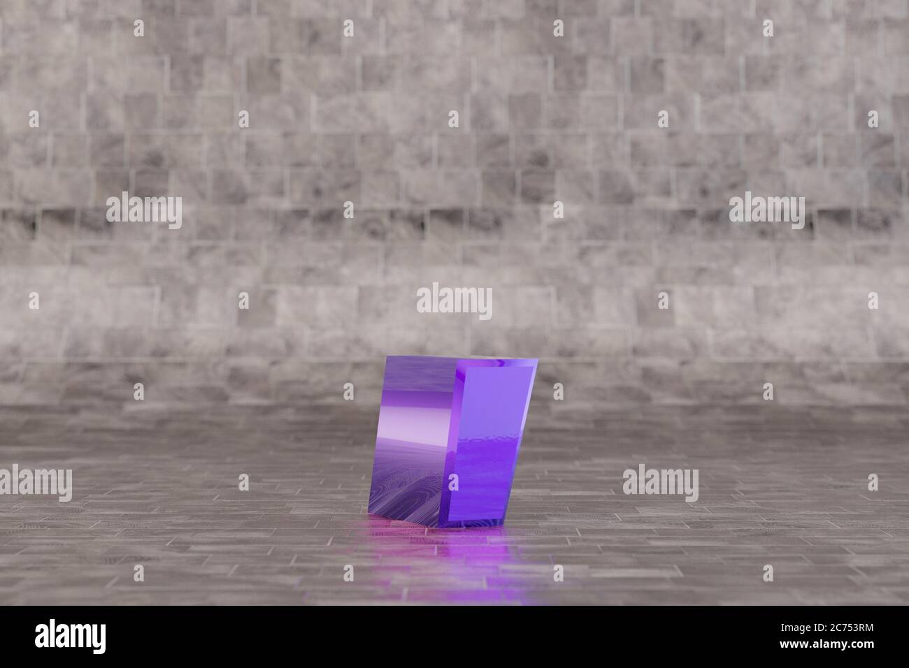 Violet 3d coma symbol. Glossy indigo sign on tile background. Metallic ...