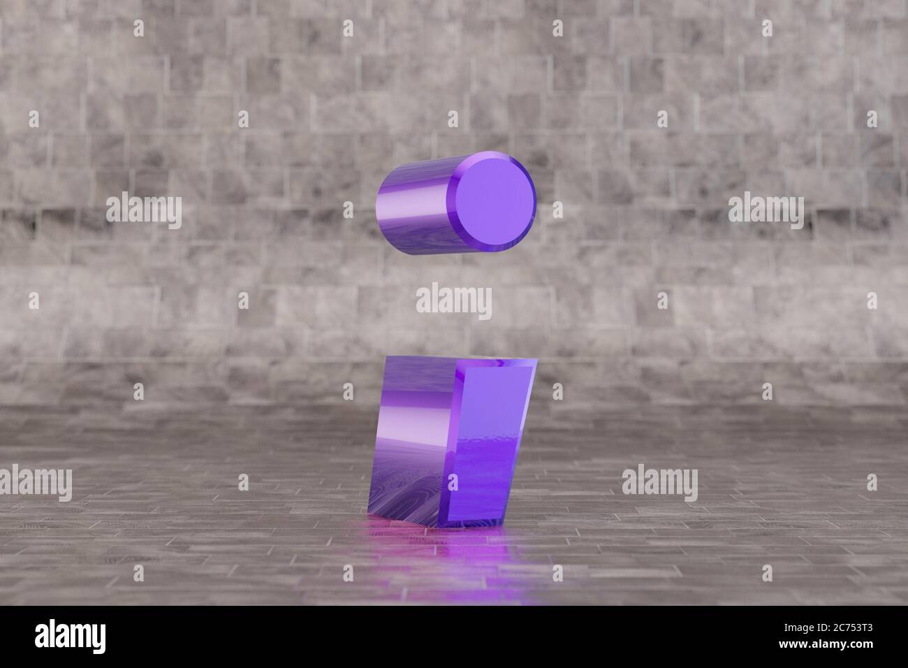 Violet 3d semicolon symbol. Glossy indigo sign on tile background ...