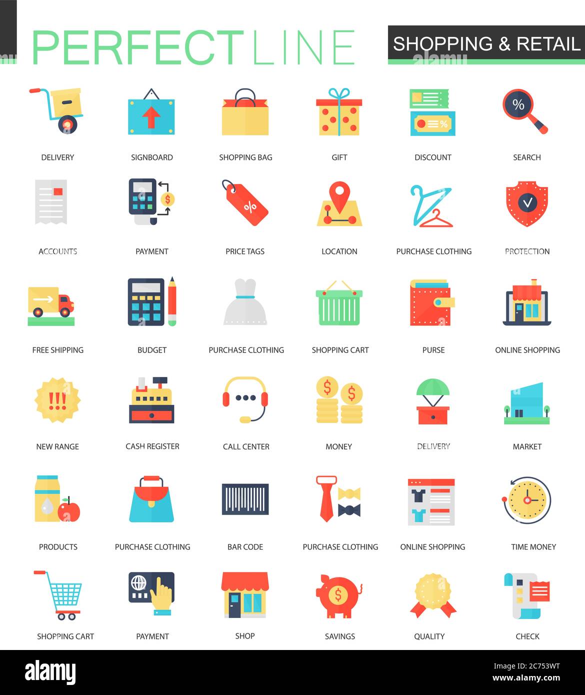 Vector set of flat Shopping and retail icons isolated Stock Vector ...