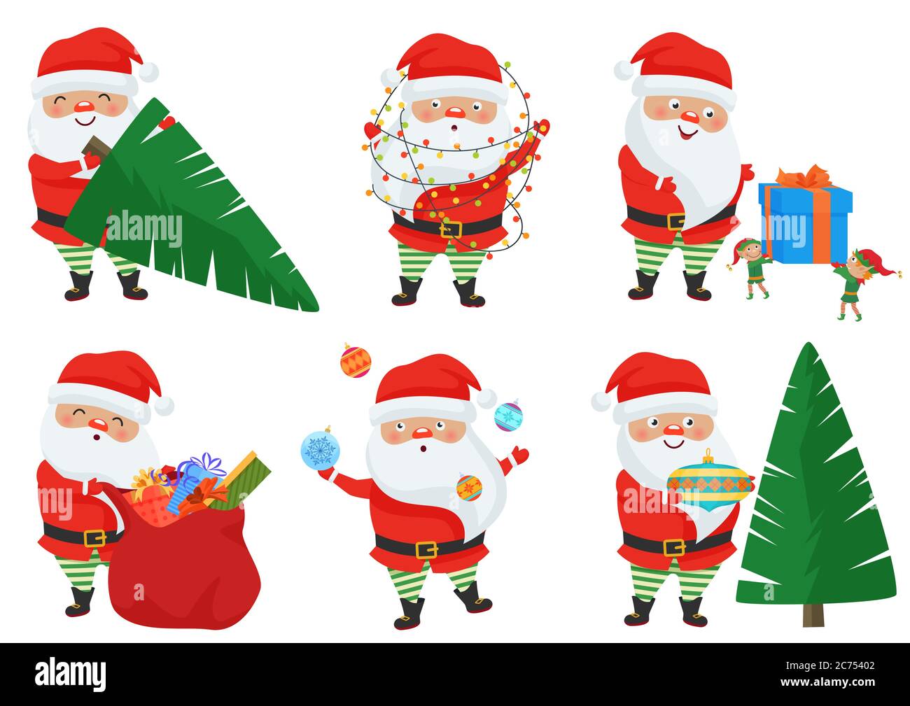 Vector Christmas Santa Claus poses set isolated Stock Vector Image ...