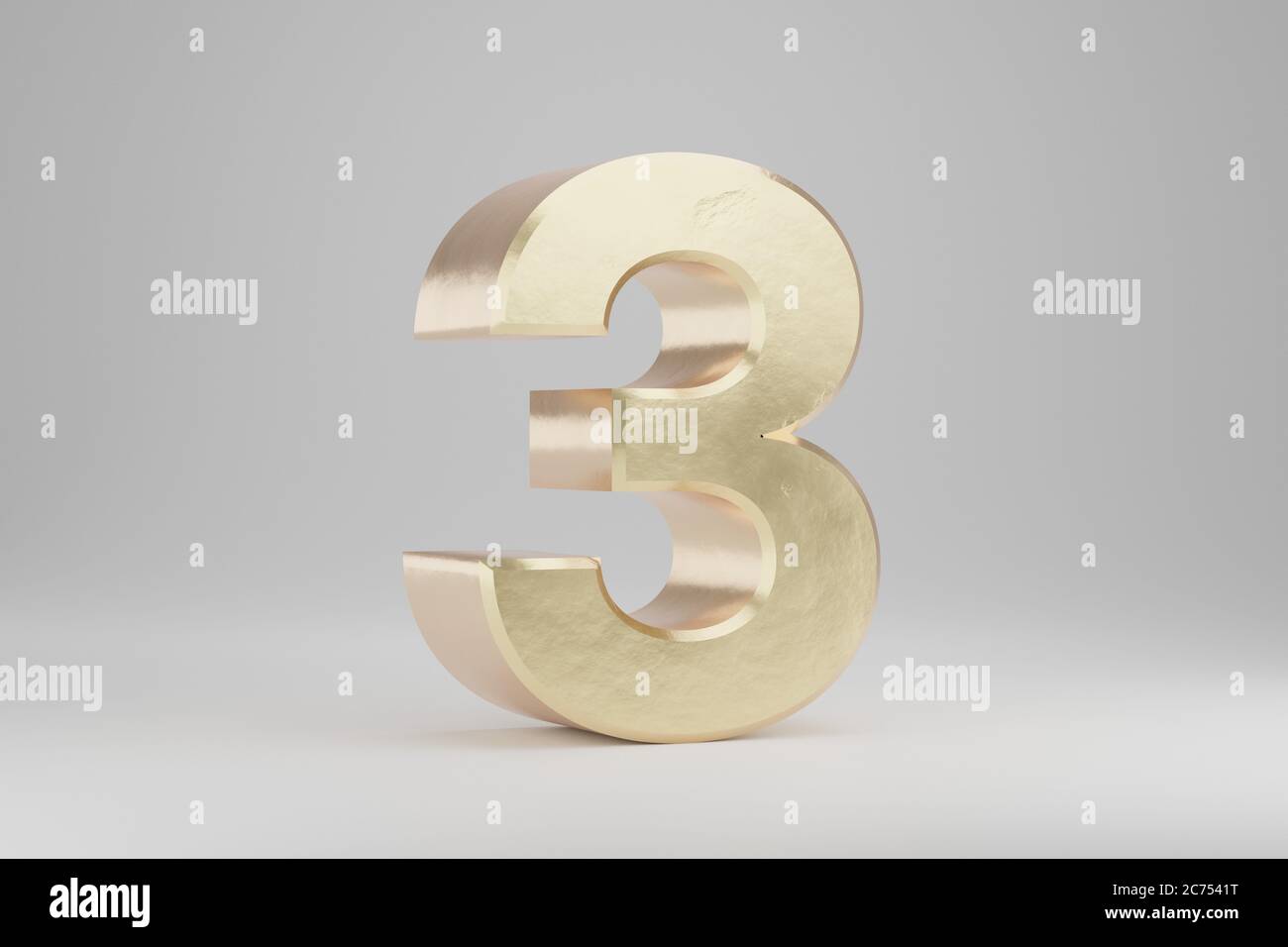 Gold 3d number 3. Golden number isolated on white background. Golden ...
