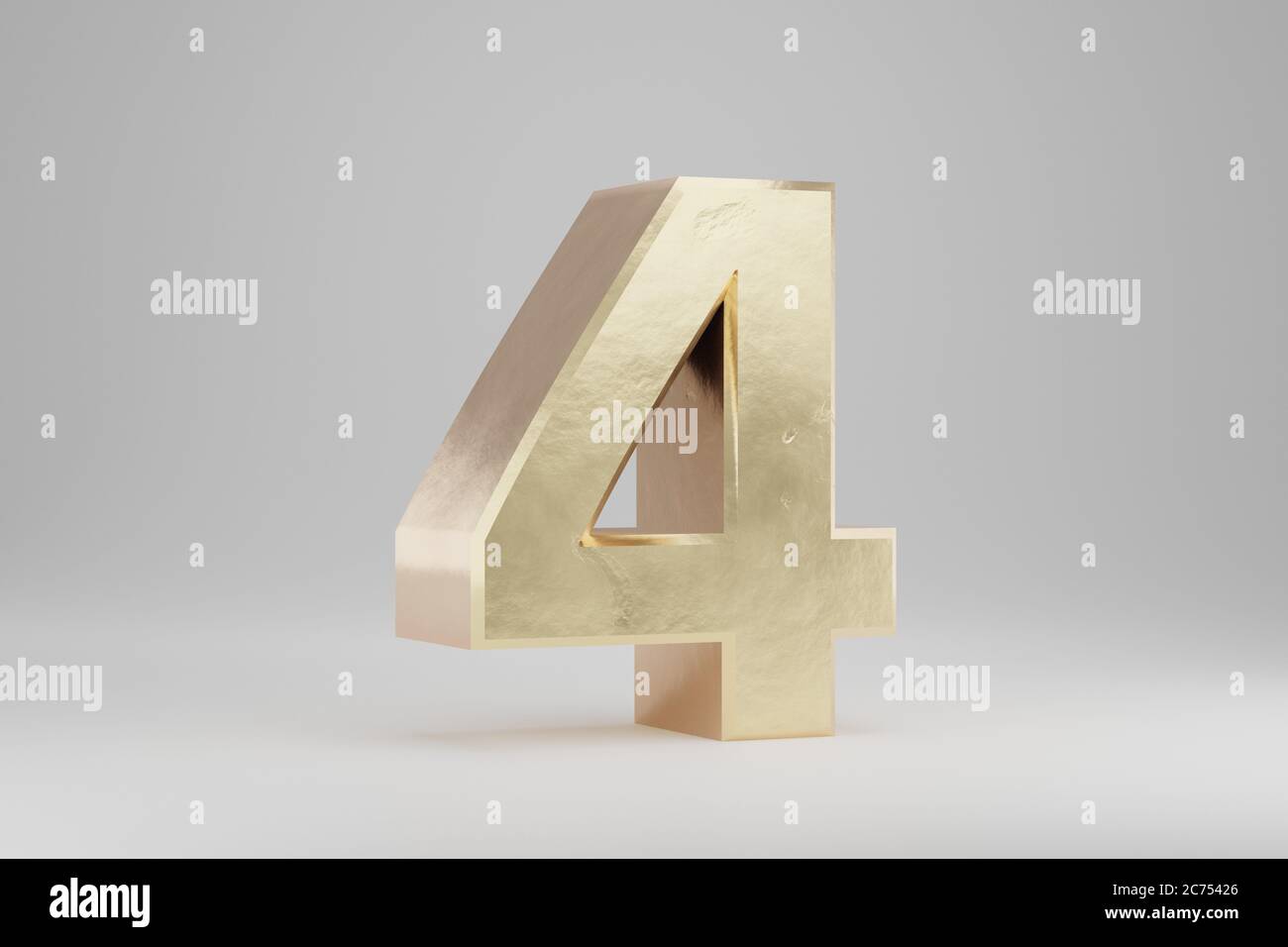 Gold 3d number 4. Golden number isolated on white background. Golden ...