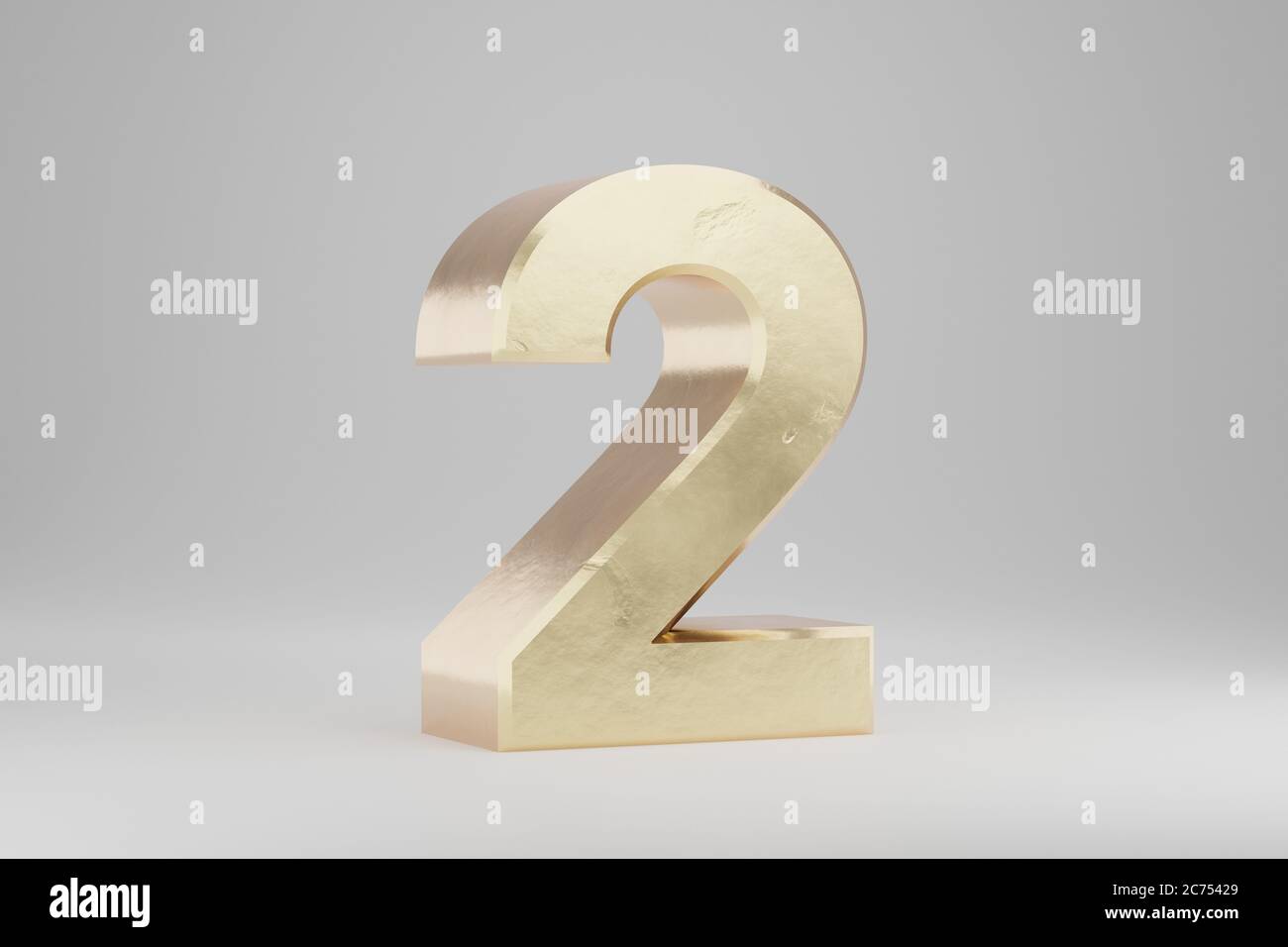 Gold 3d number 2. Golden number isolated on white background. Golden ...