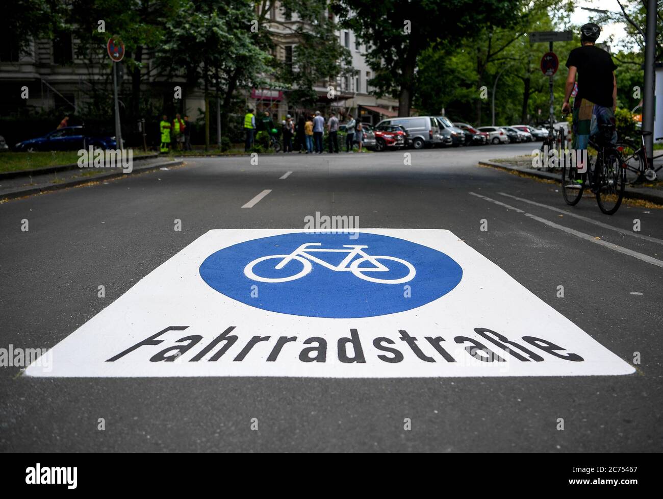 Berlin, Germany. 14th July, 2020. A lane marking on a road indicates ...