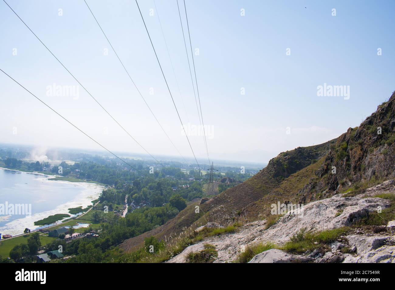 transmission line in mountains with landscape background Stock Photo ...