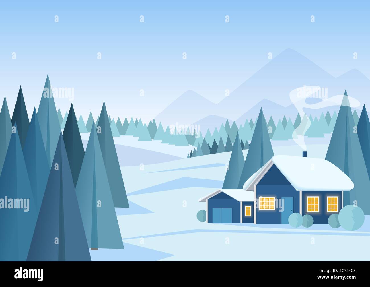 Vector Beautiful Christmas winter snowy landscape background with ...