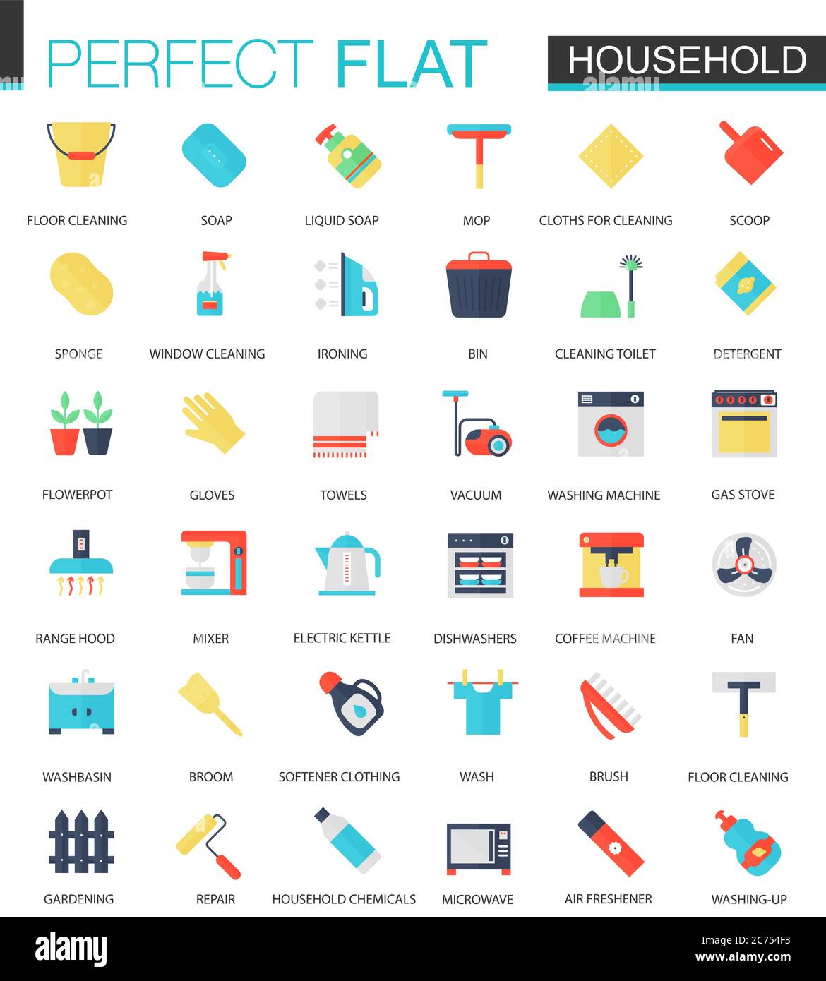 Vector set of flat Household icons isolated Stock Vector Image & Art ...