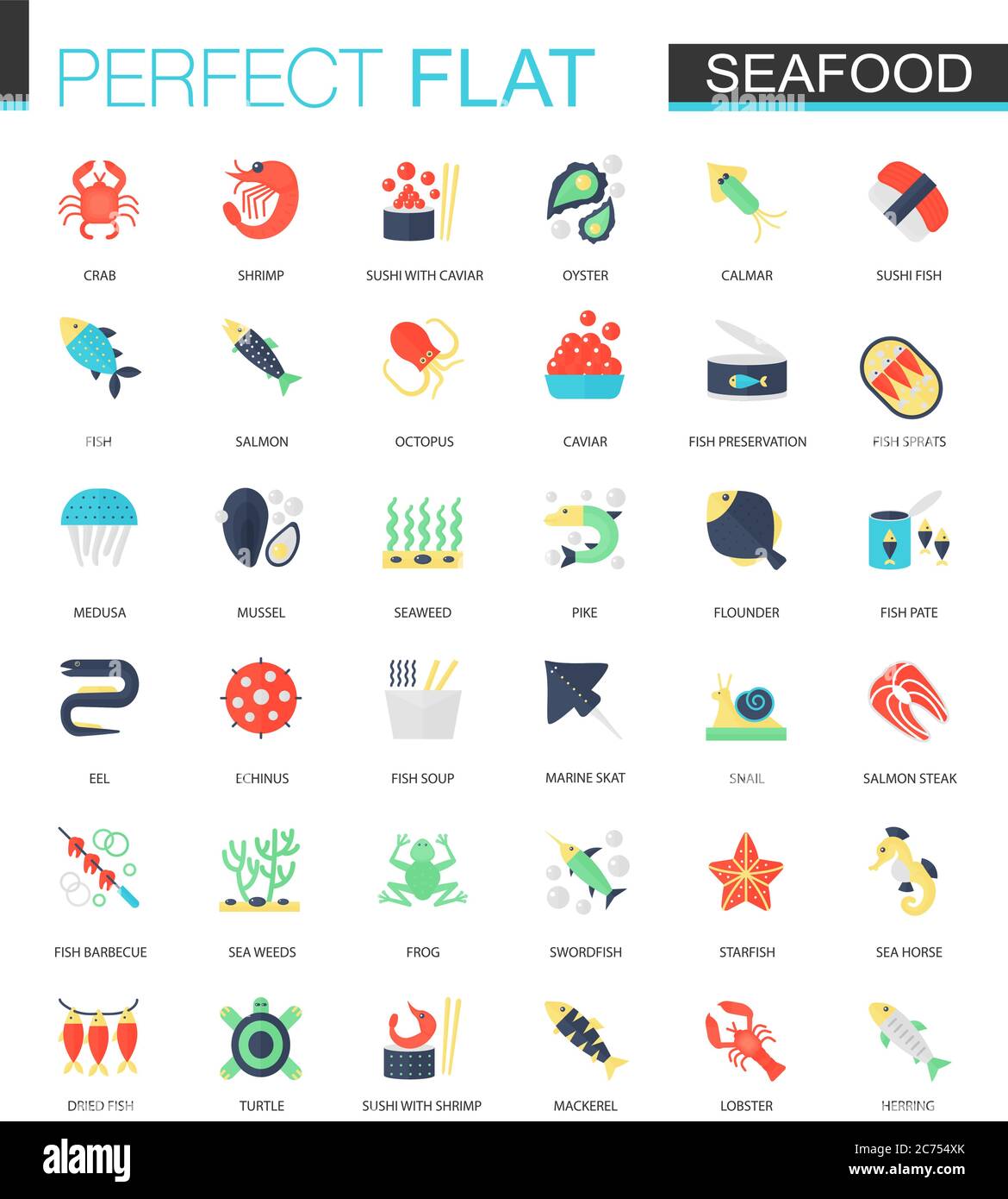 Vector set of flat Seafood icons isolated Stock Vector Image & Art - Alamy