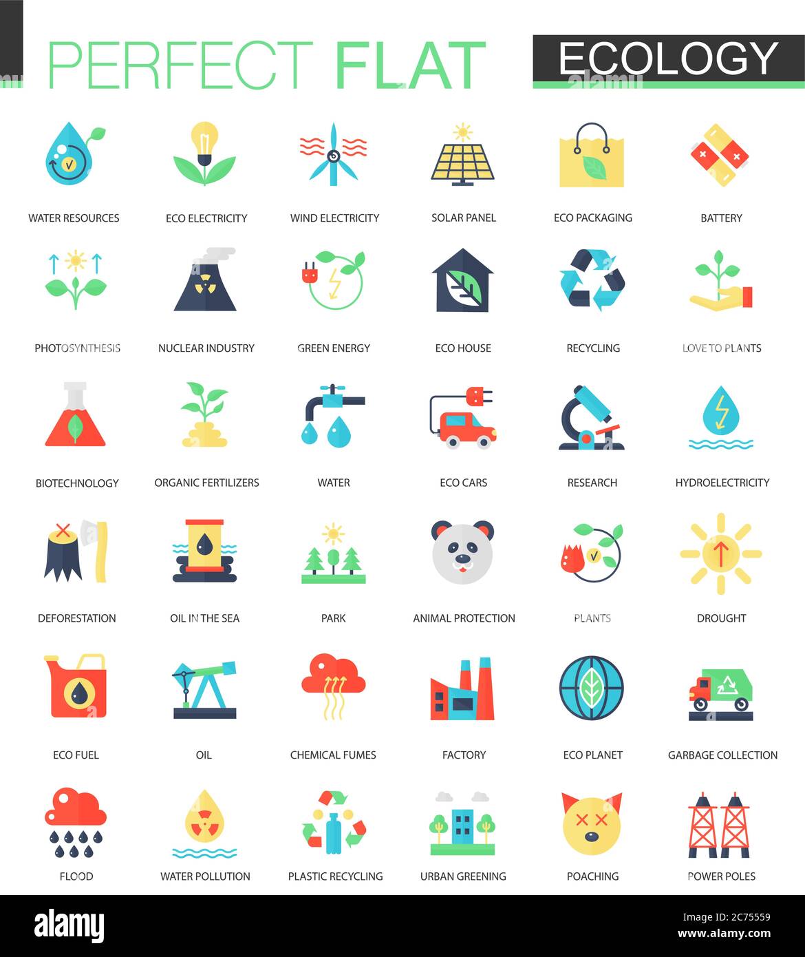 Vector set of flat ecology icons isolated Stock Vector Image & Art - Alamy