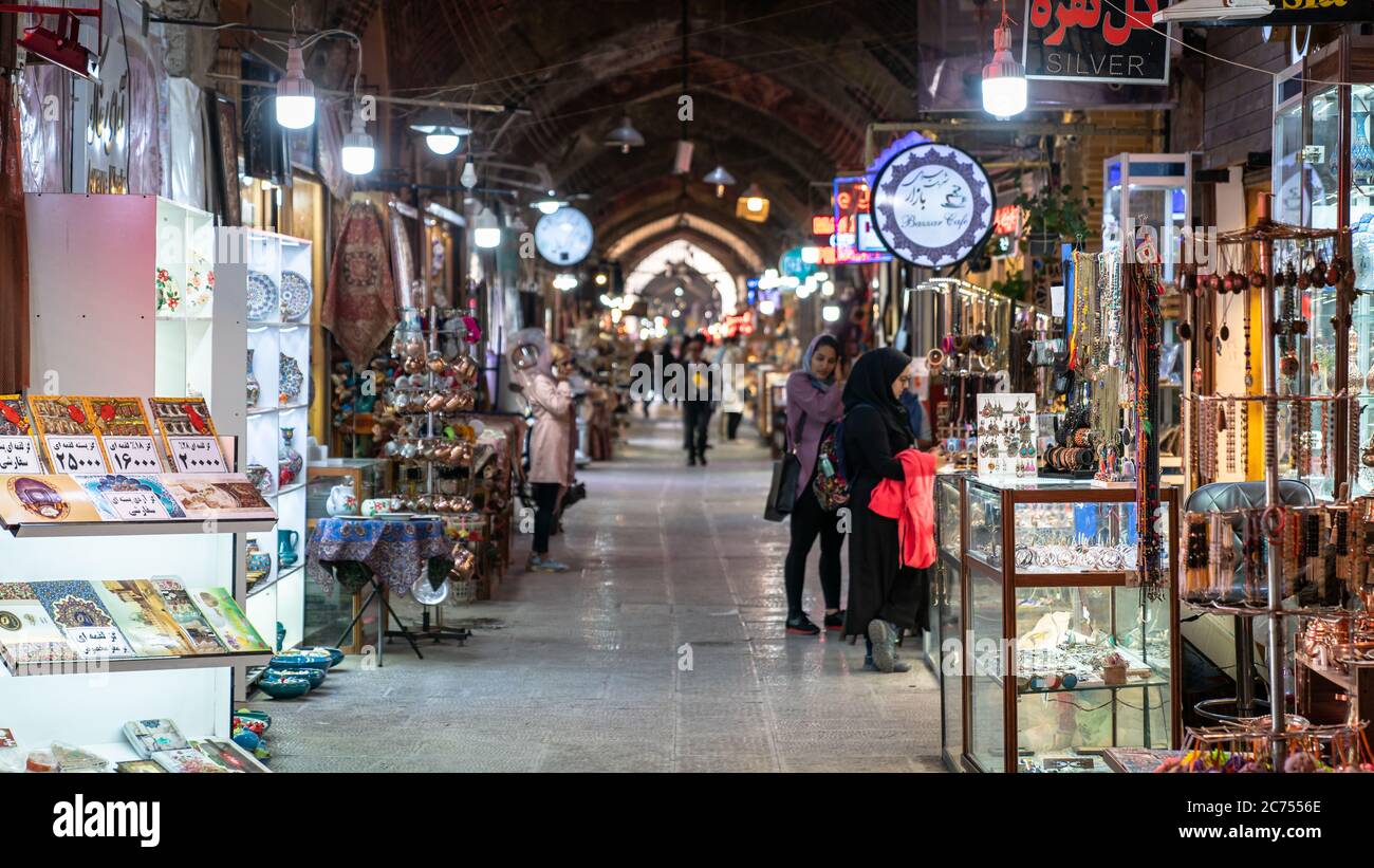 Isfahan, Iran - May 2019: Grand bazaar of Isfahan, also known as Bazar ...
