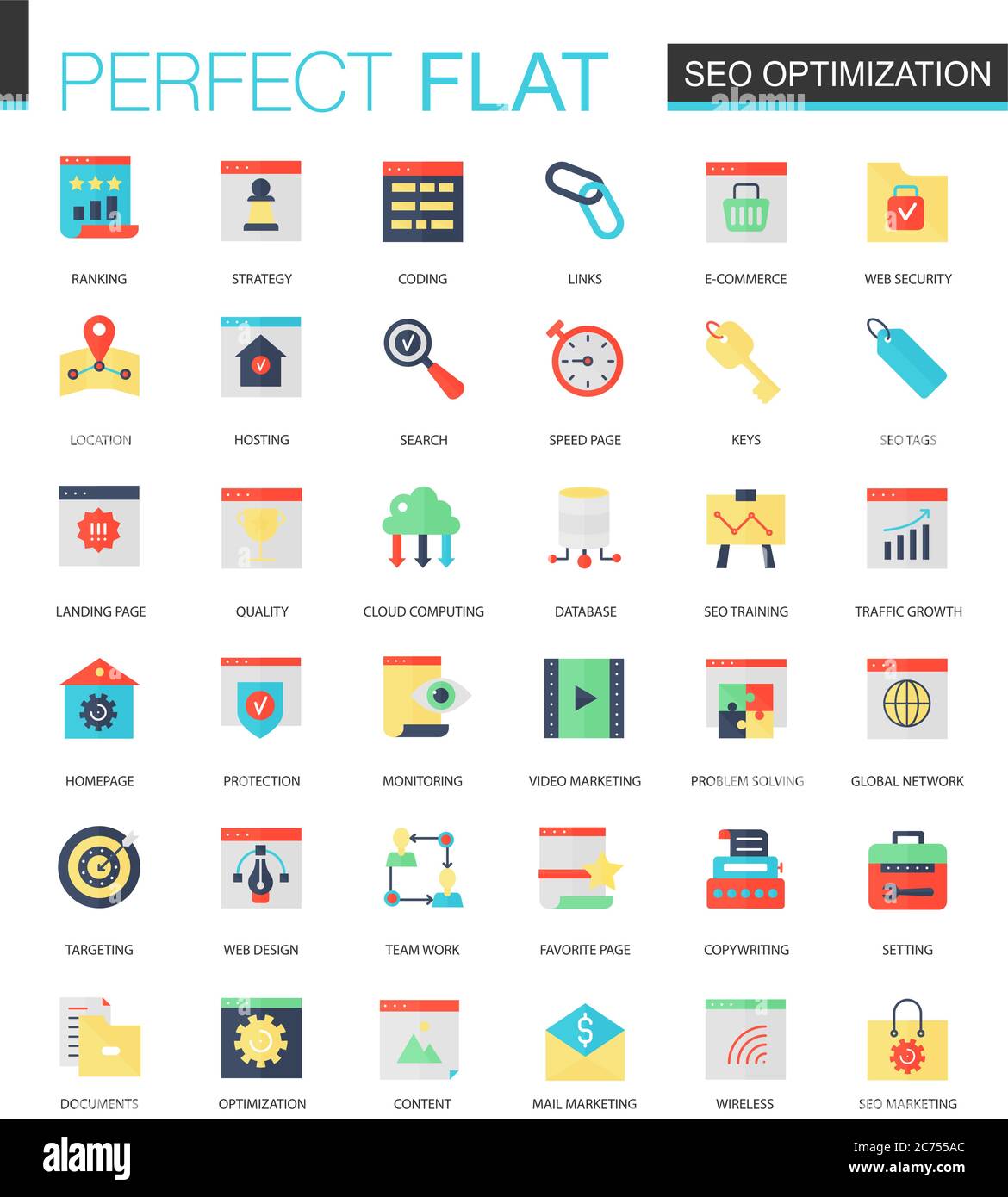 Vector set of flat Seo optimization icons isolated Stock Vector Image ...