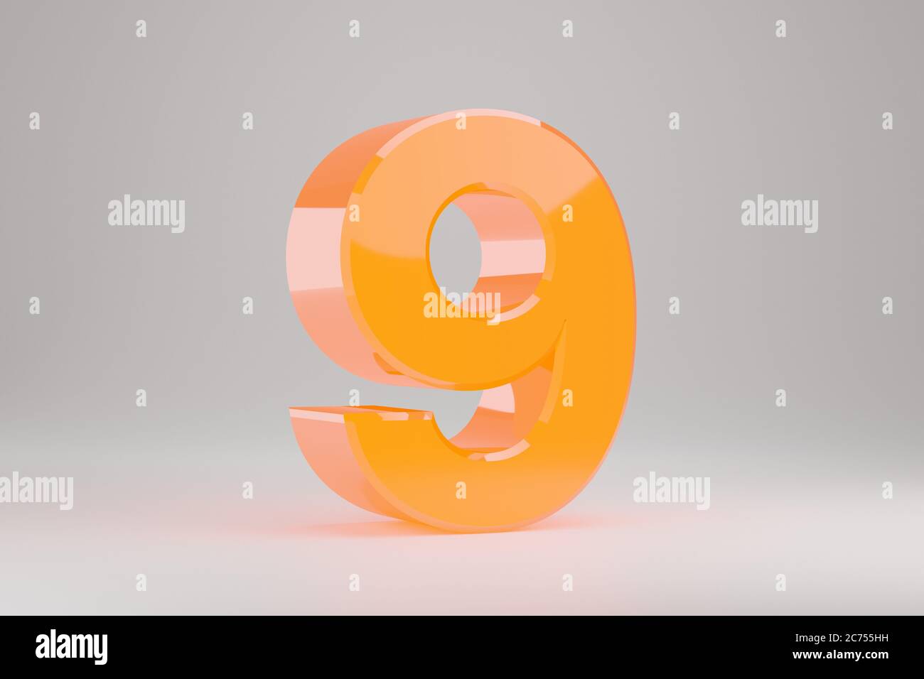 Neon 3d number 9. Yellow neon number isolated on white background ...