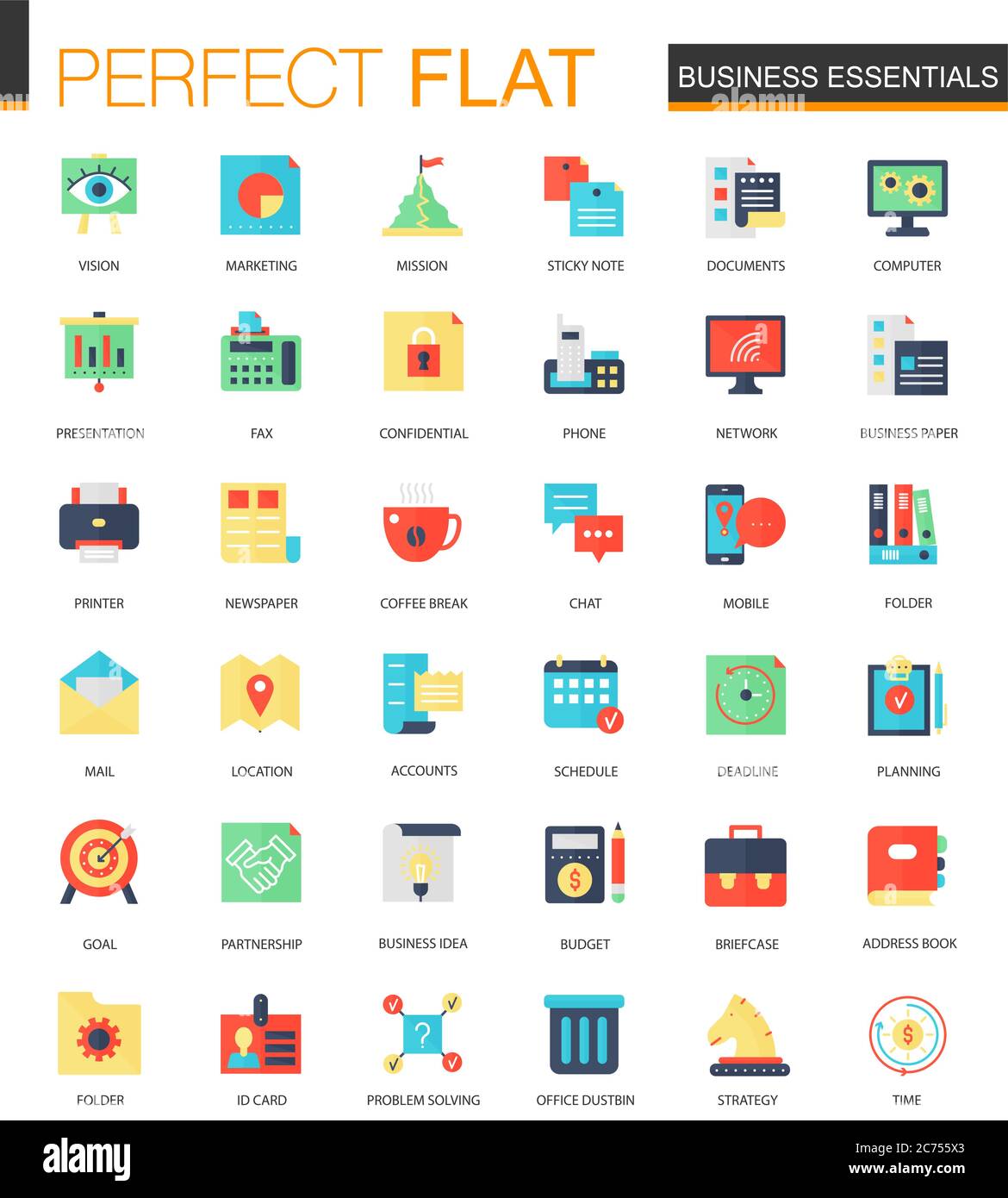Vector set of flat Business Essentials icons isolated Stock Vector ...