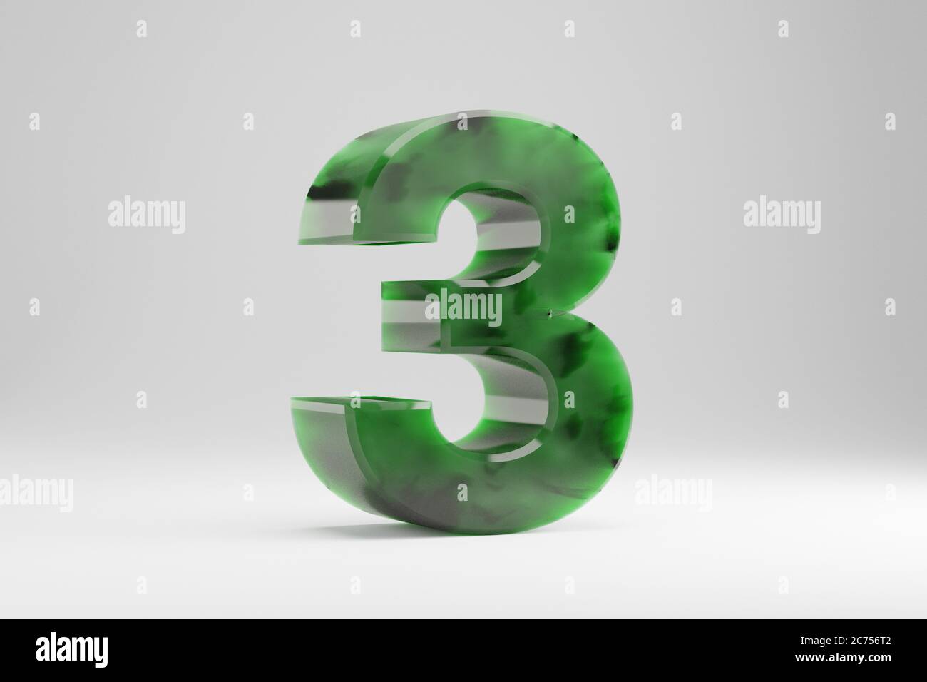 Jade 3d number 3. Jade number isolated on white background. Green jade ...