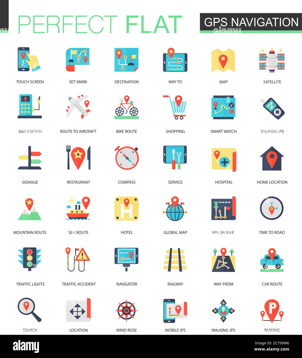 Vector set of flat location, map and Gps navigation icons Stock Vector ...