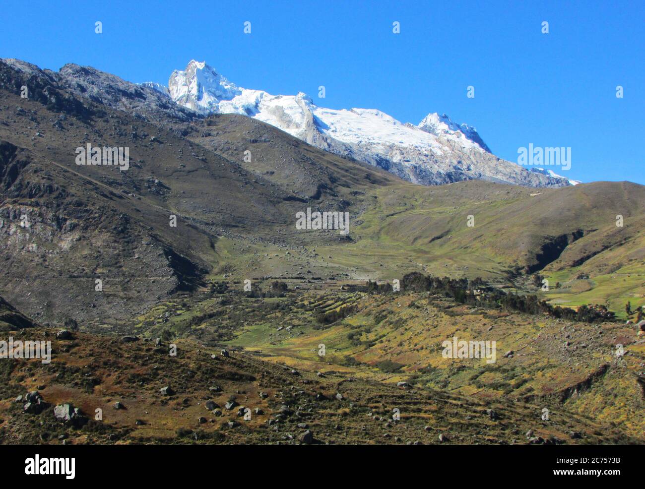 Secluded valleys within the foothills of Huascaran range or Cordillera ...