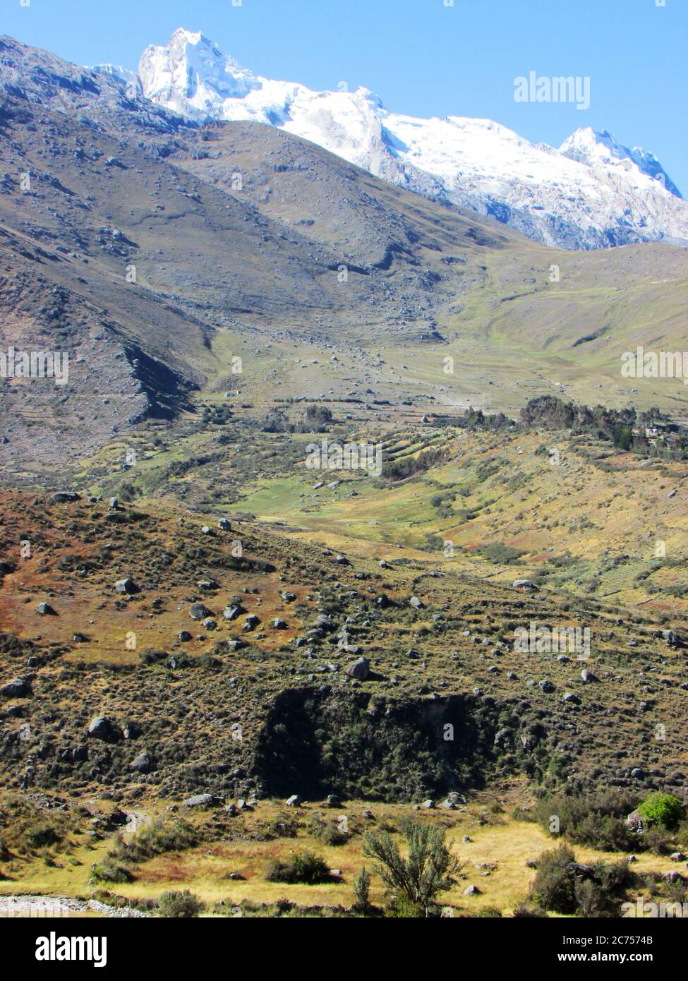 Secluded valleys within the foothills of Huascaran range or Cordillera ...