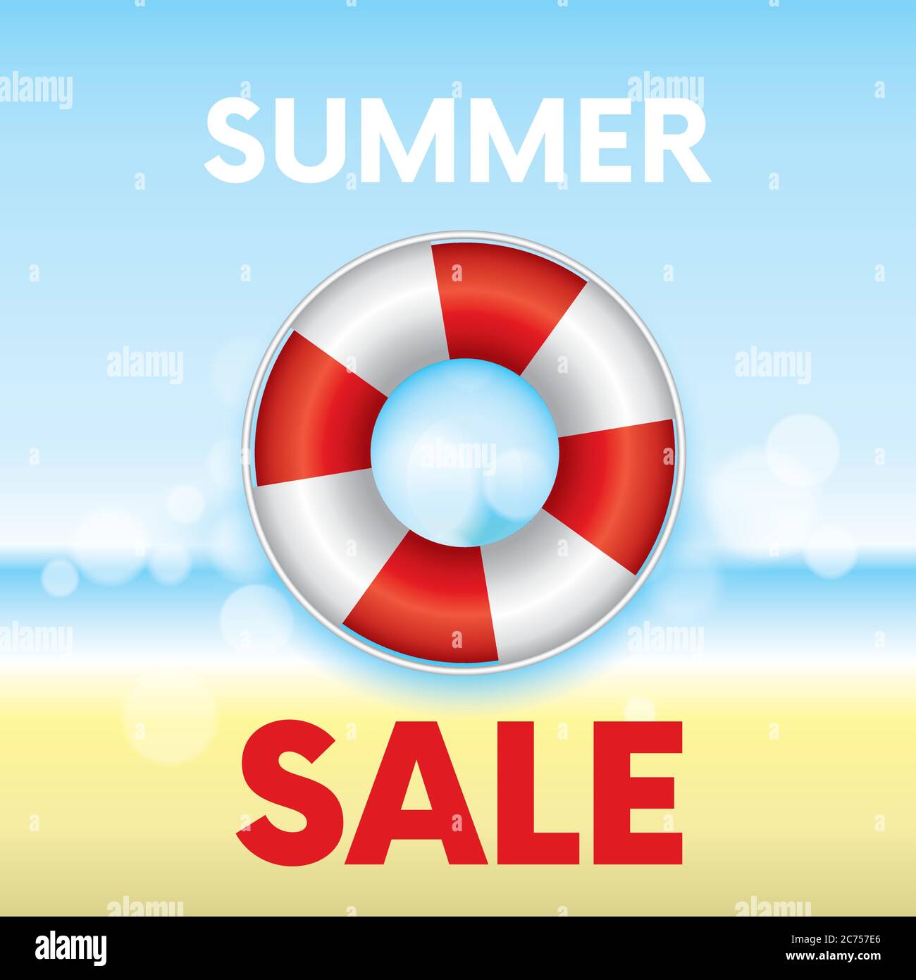 Lifebuoy on the background of the sea landscape. Vector illustration ...