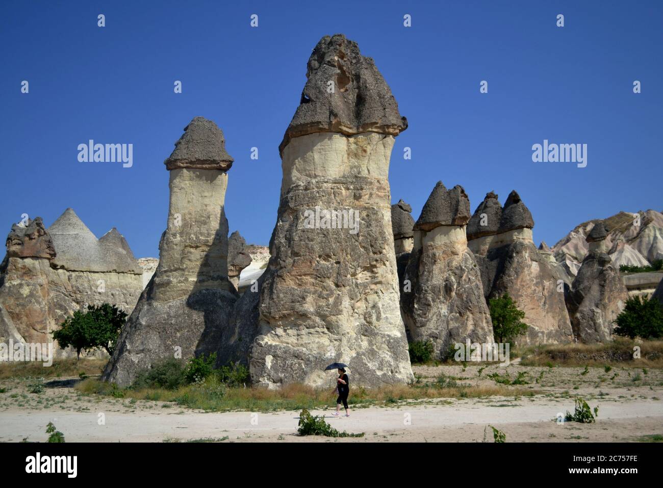 Beautiful carved natural landscapes in Cappadocia, Turkey Stock Photo ...