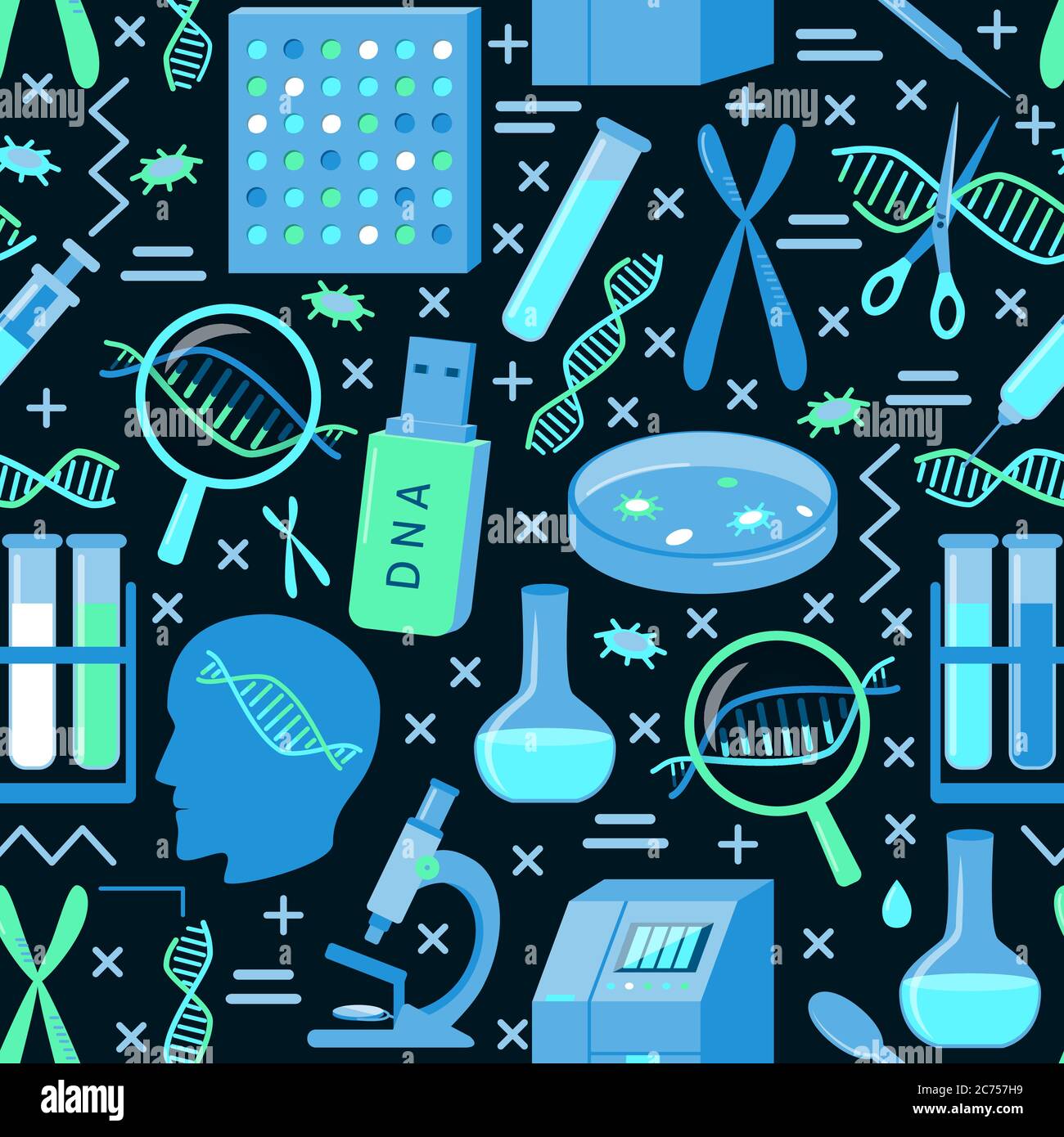DNA research seamless pattern in flat style. Scientific repeating ...