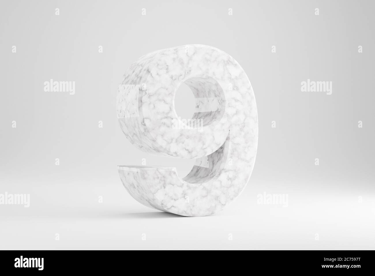 Marble 3d number 9. White marble number isolated on white background ...