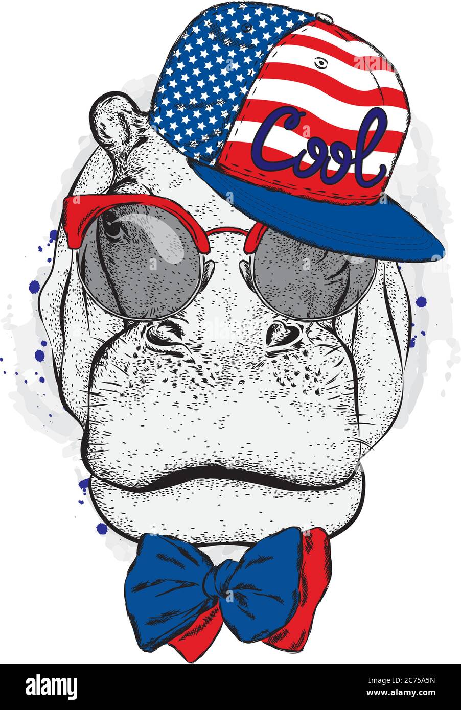 Cool hippo wearing a cap and sunglasses. Vector illustration for a card ...