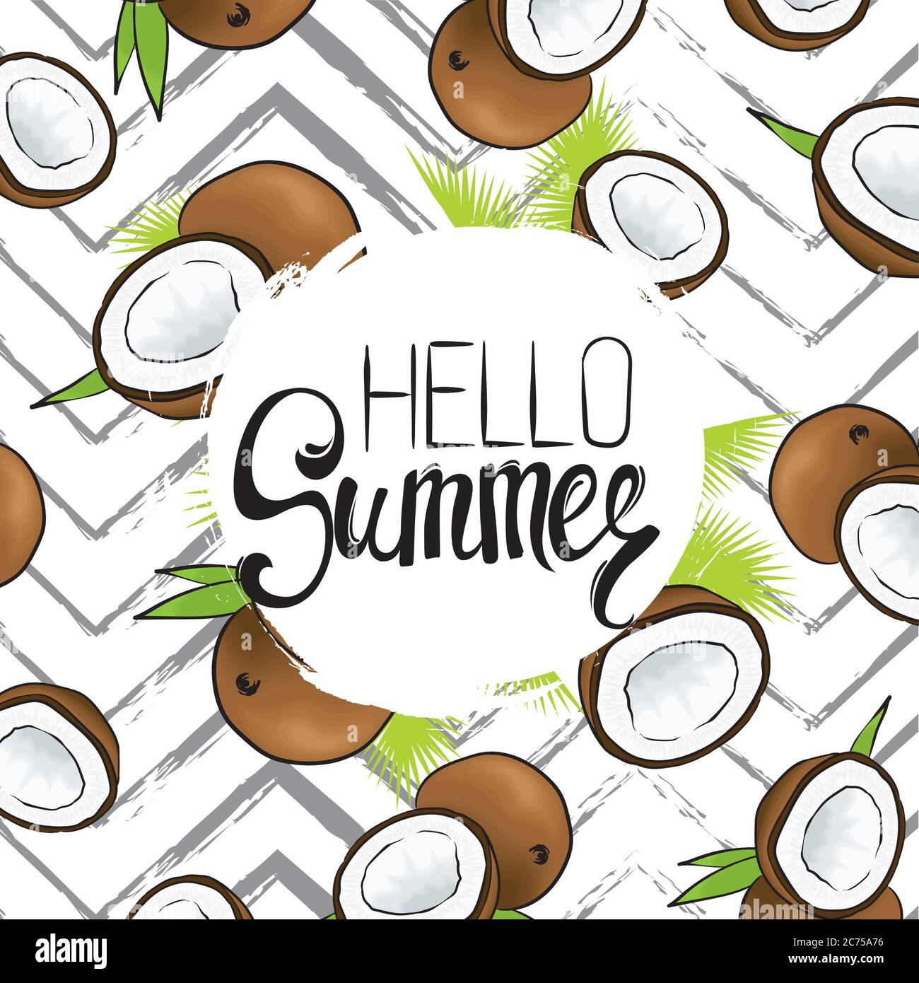 A ready-made card design with beautiful coconuts and geometric elements ...