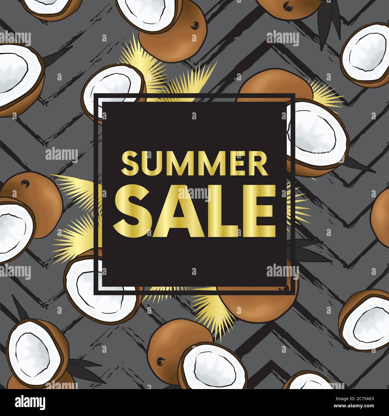 A ready-made card design with beautiful coconuts and geometric elements ...