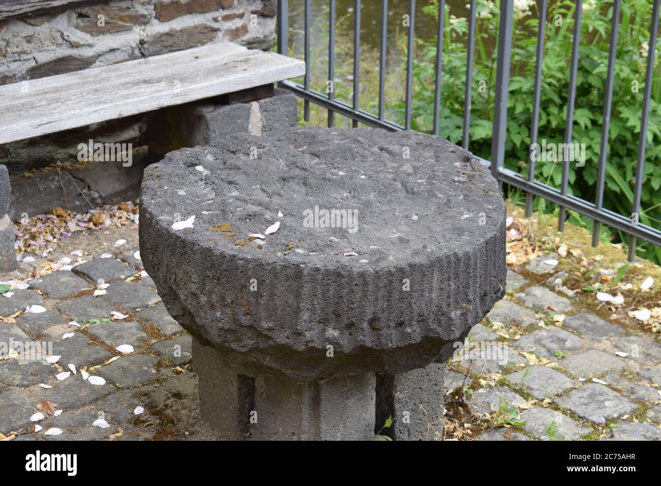 stone table in medieval Monreal Stock Photo - Alamy