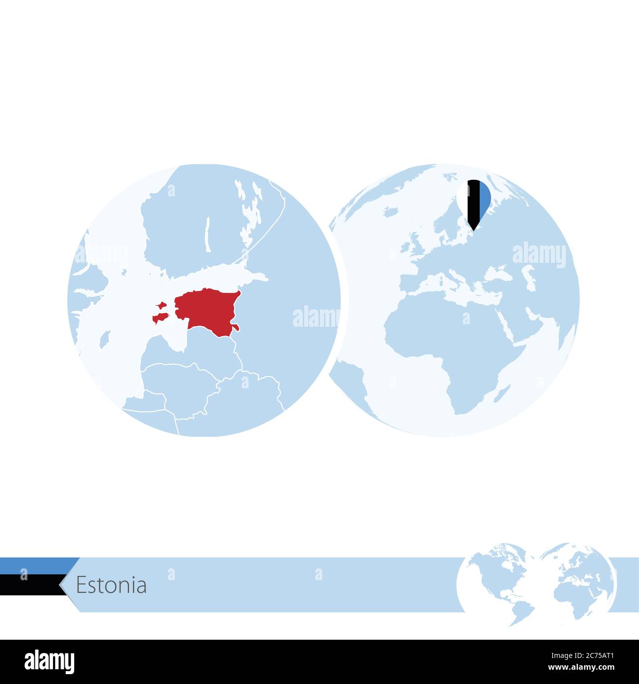 Estonia on world globe with flag and regional map of Estonia. Vector ...