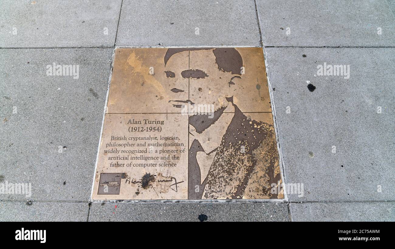 San Francisco, USA - August 2019: Tribute bronze plaque on rainbow ...