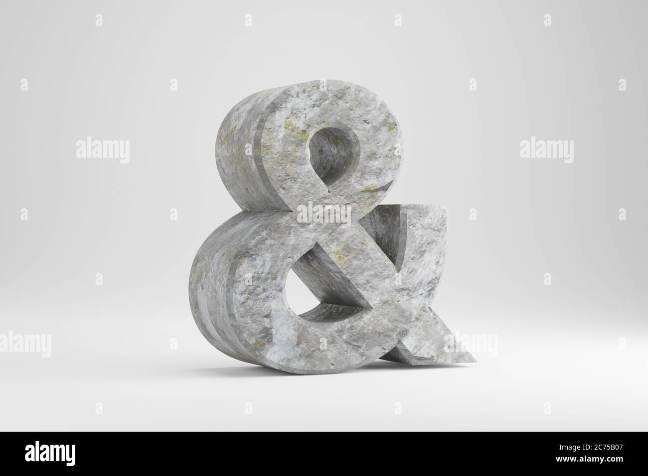 Stone 3d ampersand symbol. Rock textured sign isolated on white ...