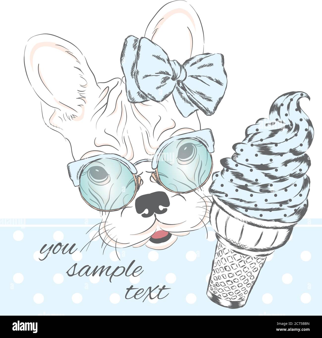 French bulldog with a portion of ice cream. Vector illustration Stock ...