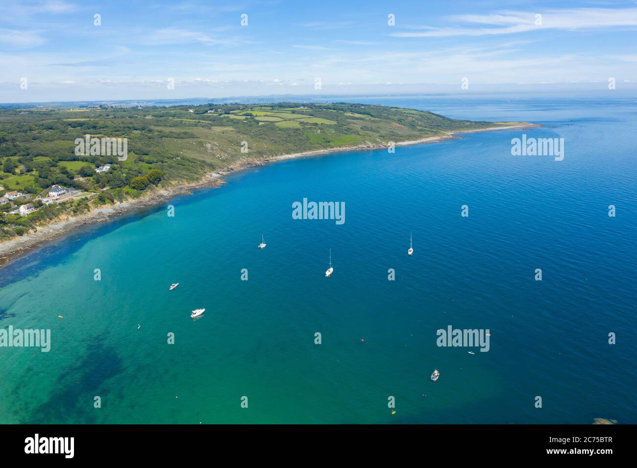 Aerial photograph of Coverack, Lizard, Cornwall, England, United ...