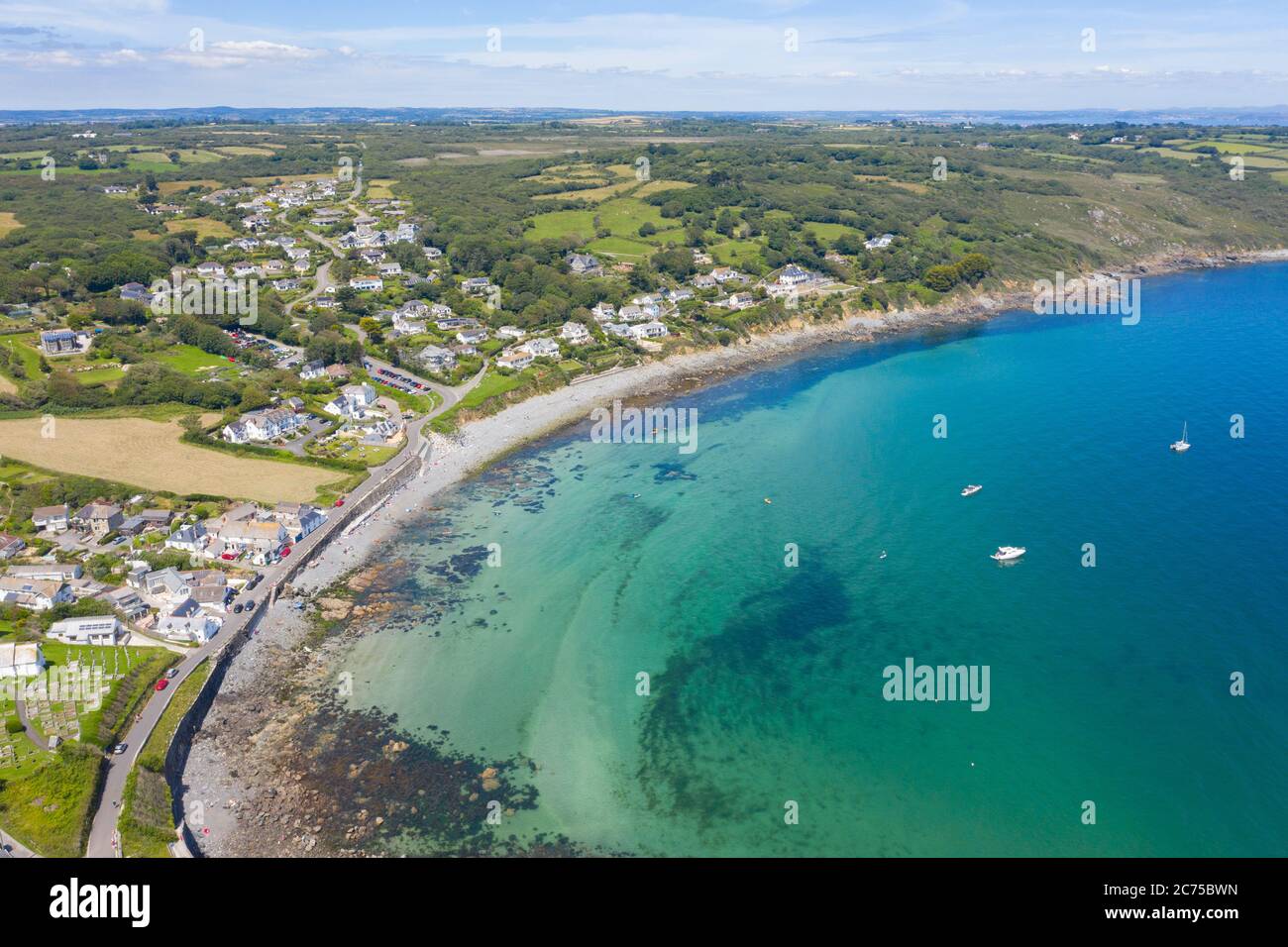 Aerial photograph of Coverack, Lizard, Cornwall, England, United ...