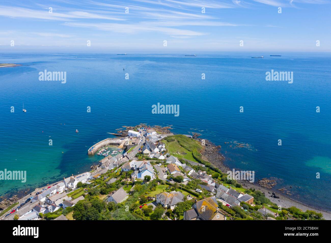 Aerial photograph of Coverack, Lizard, Cornwall, England, United ...