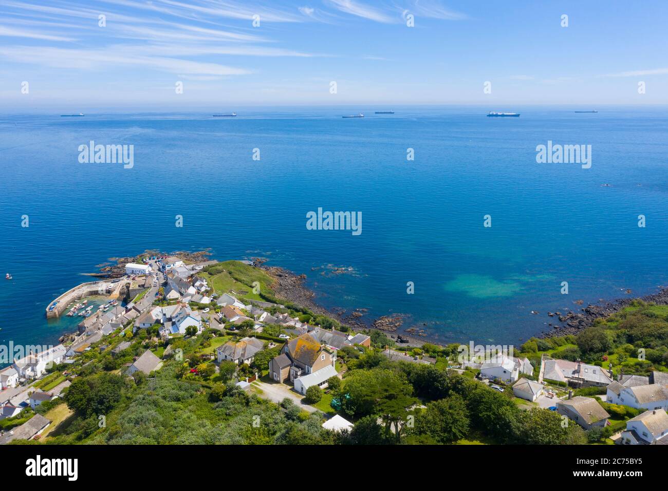 Aerial photograph of Coverack, Lizard, Cornwall, England, United ...