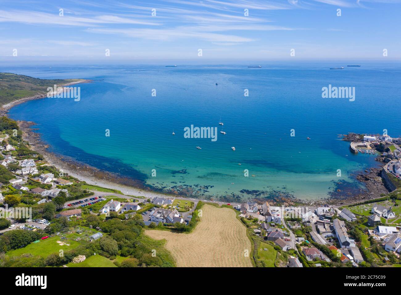 Aerial photograph of Coverack, Lizard, Cornwall, England, United ...
