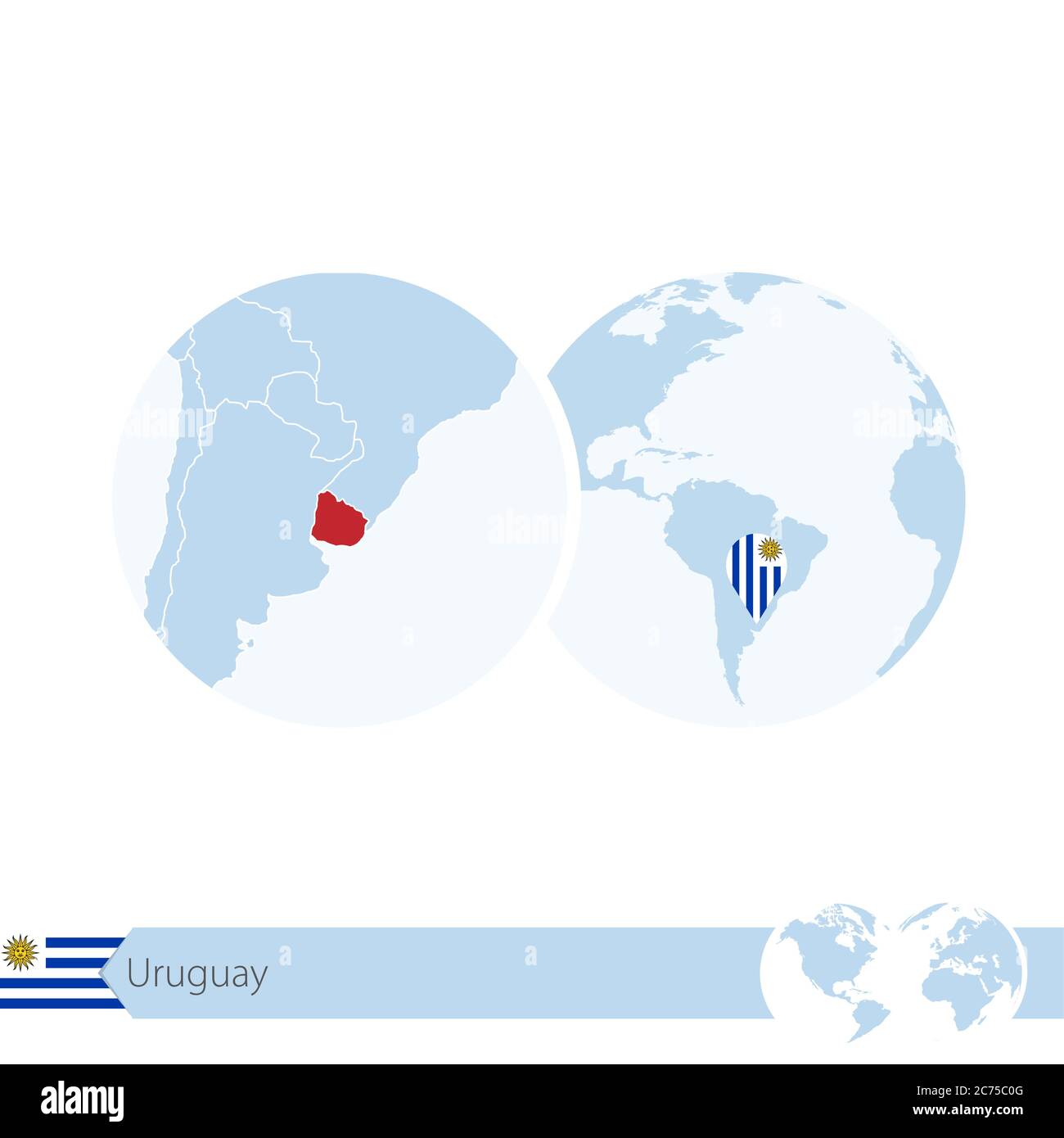 Uruguay on world globe with flag and regional map of Uruguay. Vector ...